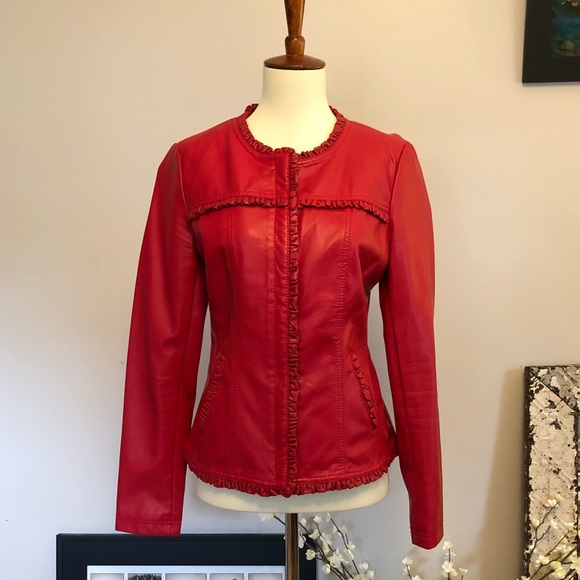 escandelle paris | Jackets & Coats | Gorgeous Red Ruffle Faux Leather ...